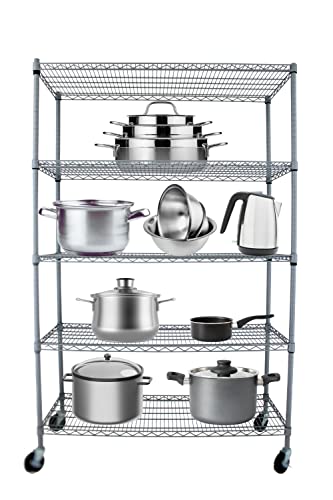 Crescent 4000 LBS 48L 18W 76H Epoxy Coated Gray, 5 Tier Racks for Storage, Heavy Duty Wire Shelving Rack with 4" Casters
