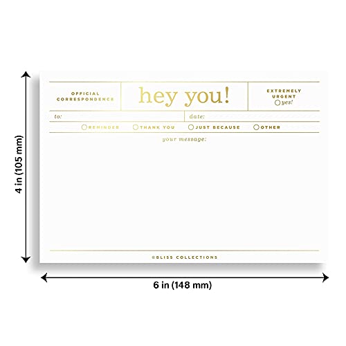 Bliss Collections Desk Notes and Messages, Gold Foil,"Hey You" Notepad to Send Reminders, Thank You Notes, Urgent Correspondence or Just Because, 4"x6" Tear-Off Sheets (50 Sheets)