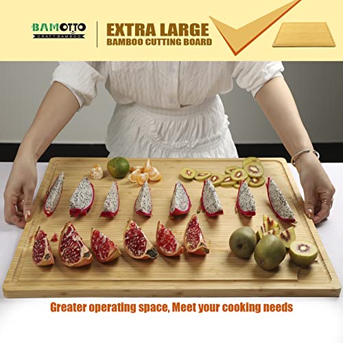 Extra Large Bamboo Cutting Board, 24x18 Inch Large Butcher Block Chopping Board with Handle and Juice Groove, Carving Board for Turkey, Meat, Vegetables, BBQ, 100% Organic Bamboo (XXL,24" x 18")