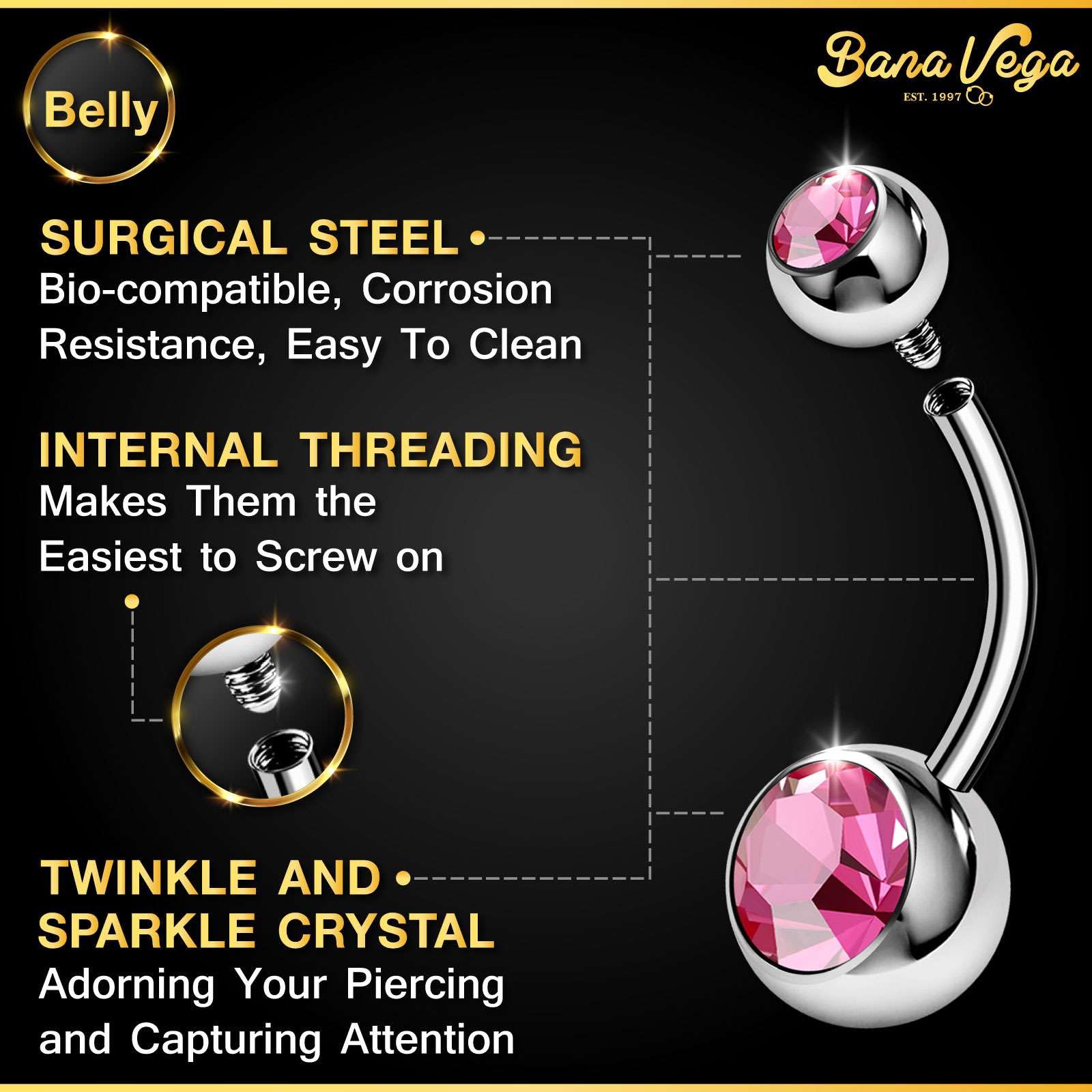 2PCS Surgical Stainless Steel Internally Threaded Belly Rings 14 Gauge Non Dangle Navel Bars Piercing Jewelry See More Sizes (2pcs 14mm ring)