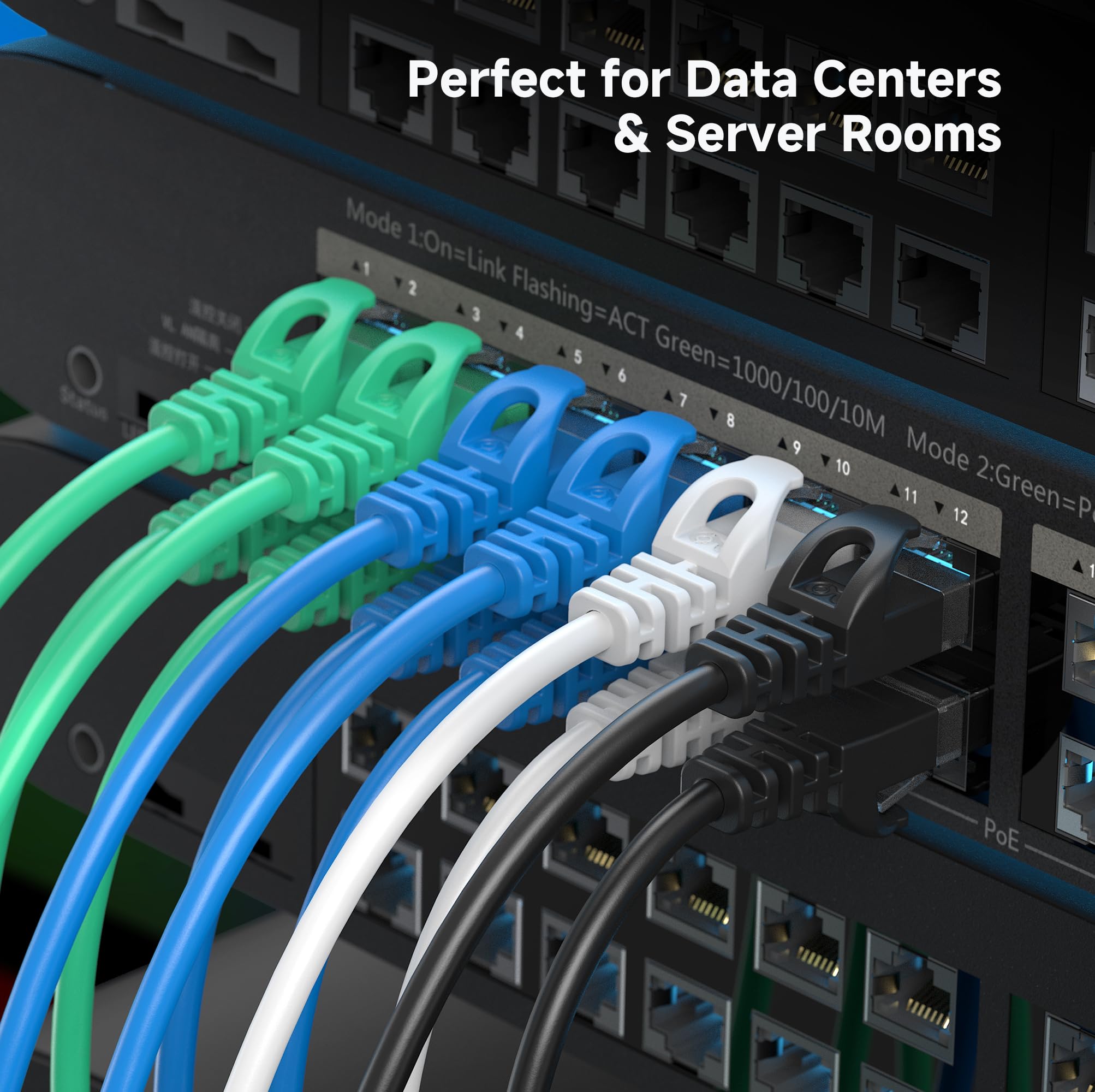 Cable Matters 10Gbps 5-Pack Snagless Short Cat 6 Ethernet Cable - 3ft, Slim Profile Cat 6 Cable, Cat6 Cord, Thin Ethernet Cord, Blue