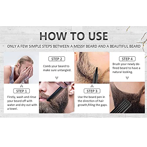 JINGYANG Beard Pencil Filler,Fast Camouflage Natural Hair Grower Waterproof Beard Pencil with Brush Kit for Mens (Black + Dark Brown)