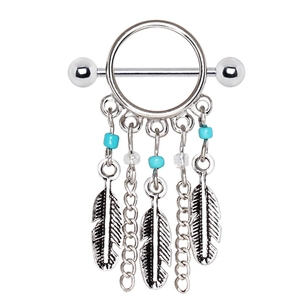 316L Surgical Steel Turquoise Beads Feather Dangle WildKlass Nipple Shield