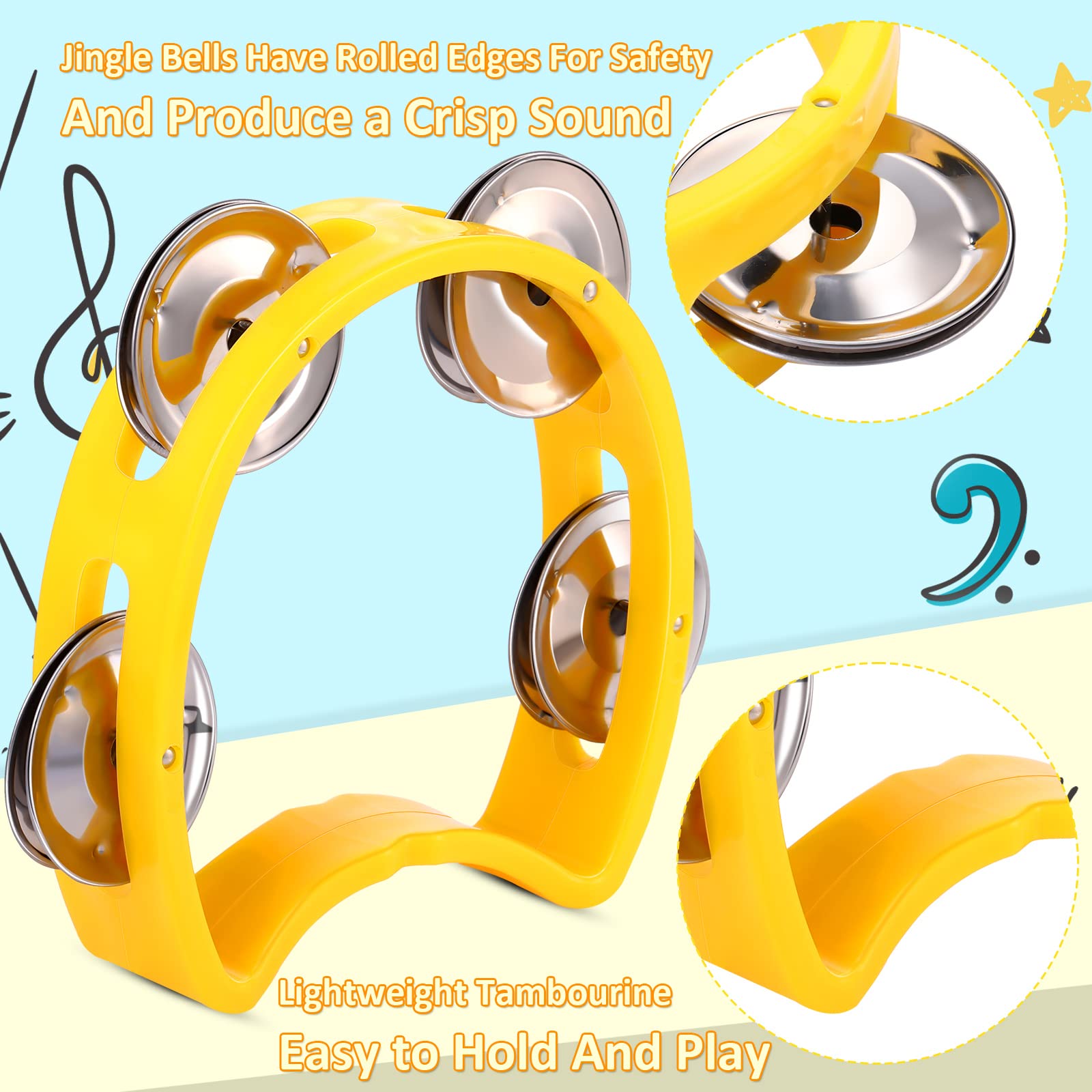 21 Pieces Plastic Percussion Tambourine for Adults Hand Tambourine Musical Instrument 4 Bells on ABS Tambourine Musical Rhythm Instrument Hand Held Percussion Drum for Party Performance Concert