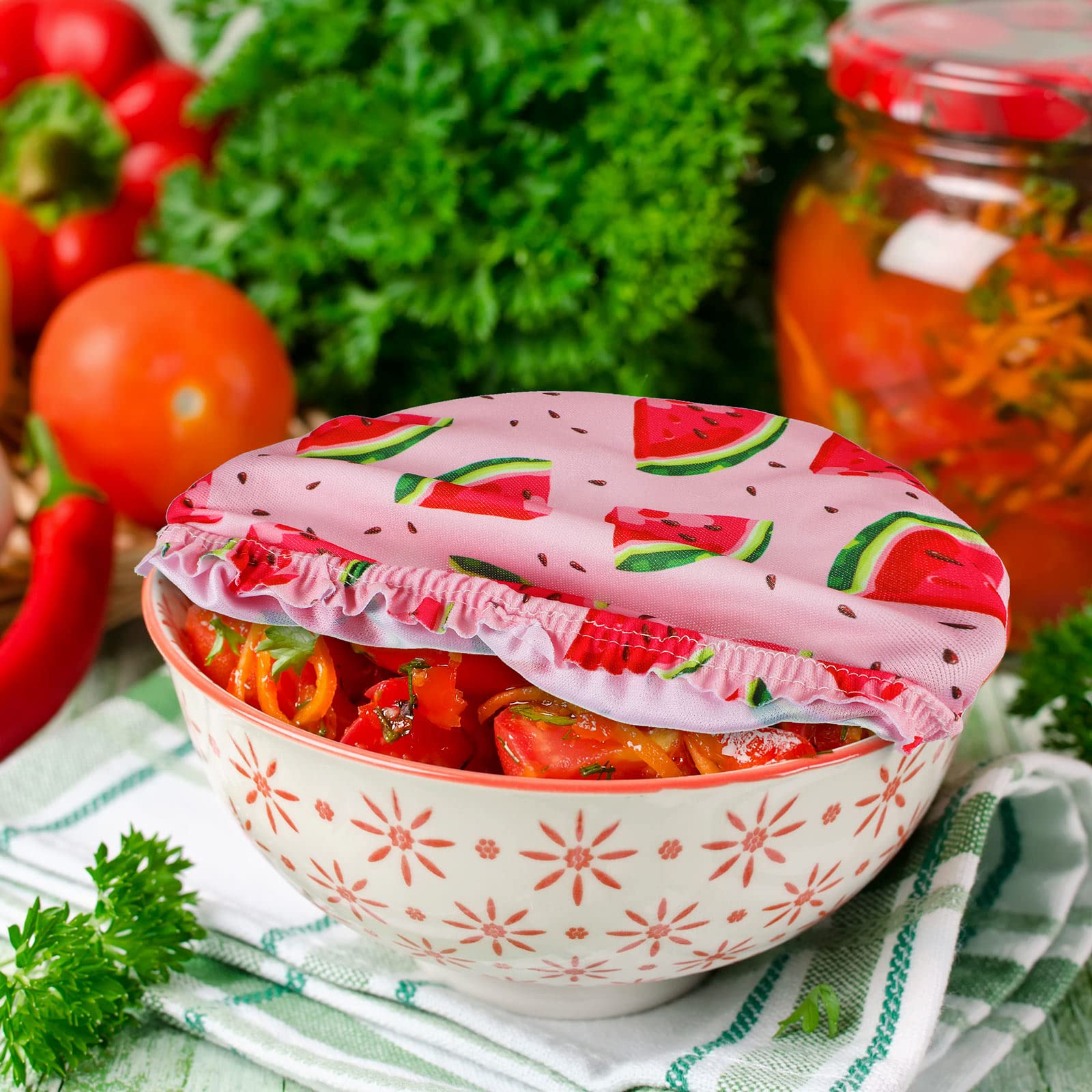 20 Pieces Summer Style Bowl Covers Reusable Fabric Stretch Covers for Bowls Fruit Style Elastic Food Storage Covers Cloth Dish Covers for Food Container Covers for Kitchen Jar Lids Wrap, Multiple Size
