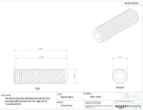 Alloy Steel Set Screw, Black Oxide Finish, Hex Socket Drive, Oval Point, Meets ASME B18.3/ASTM F912, 1/4" Length, #8-32 UNC Threads, Imported (Pack of 100)