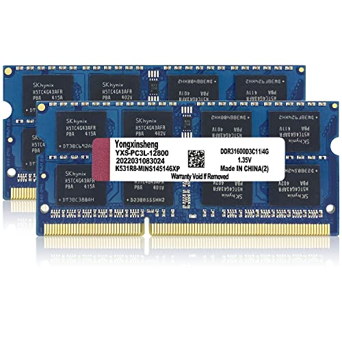 Yongxinsheng DDR3 / DDR3L 8GB Kit (4GBx2) Laptop RAM 1600MHz PC3L/PC3-12800 SODIMM Non-ECC Unbuffered 1.35V/1.5V 2Rx8 Dual Rank 204 Pin CL11 Notebook Computer Memory Upgrade Module(Blue)