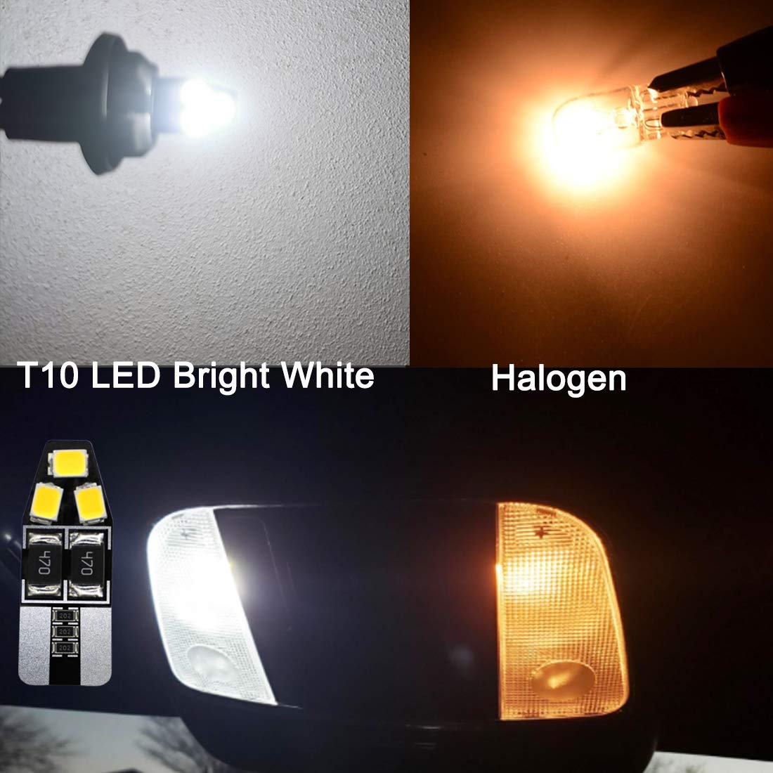 194 158 LED Light Bulb 6500K Xenon White DC12V 168 2825 W5W T10 Wedge CAN-Bus Error Free, Non-Polarity for Car Side Marker Lights Dome Map Door Courtesy License Plate -10 Pack