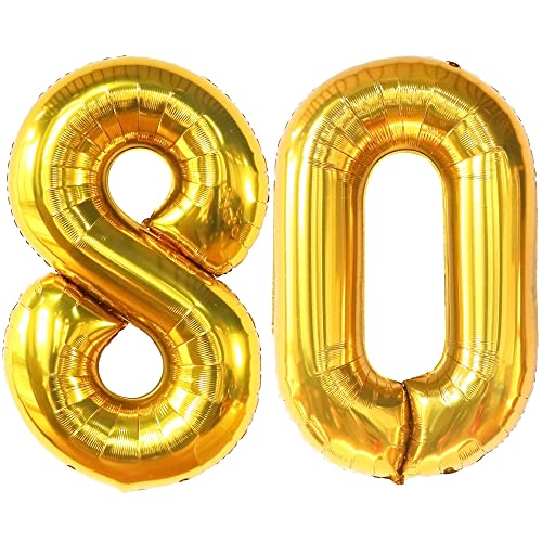 40" Gold Large Number Balloons, Balloons for Birthday Party Supllies & Decoration (80)