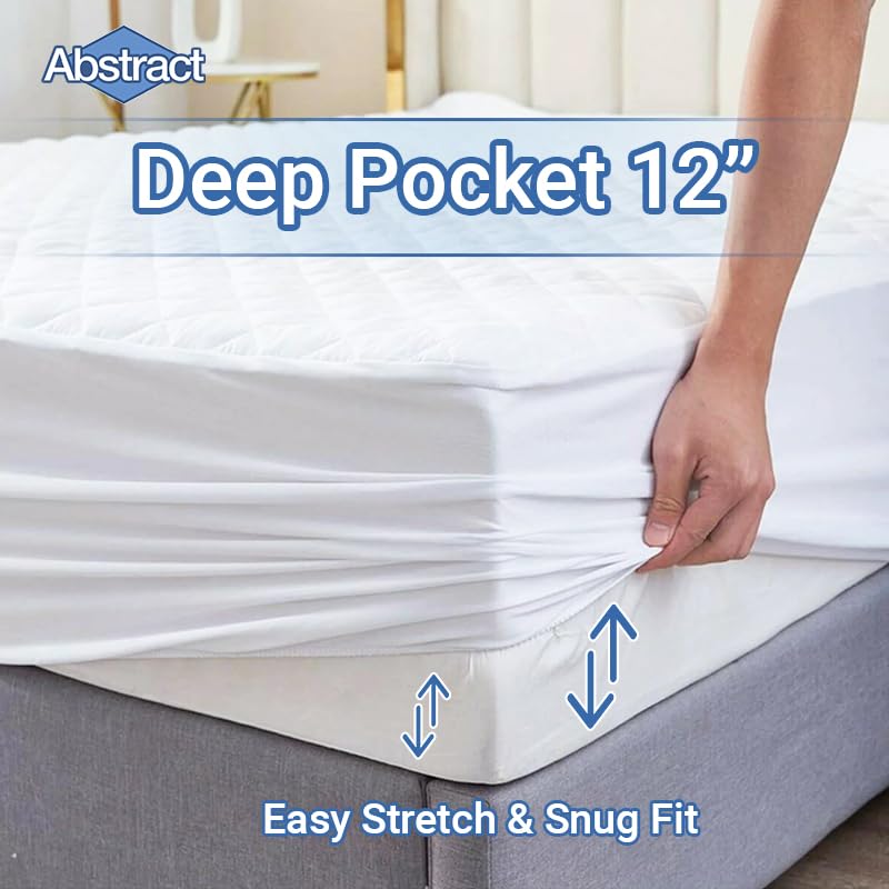 Abstract Waterproof Mini Crib Mattress Protector - Quilted, Fitted Cover for Bassinet - Breathable Crib Mattress Pad - Noiseless- Machine Washable - 24" x 38" Mini Crib, White