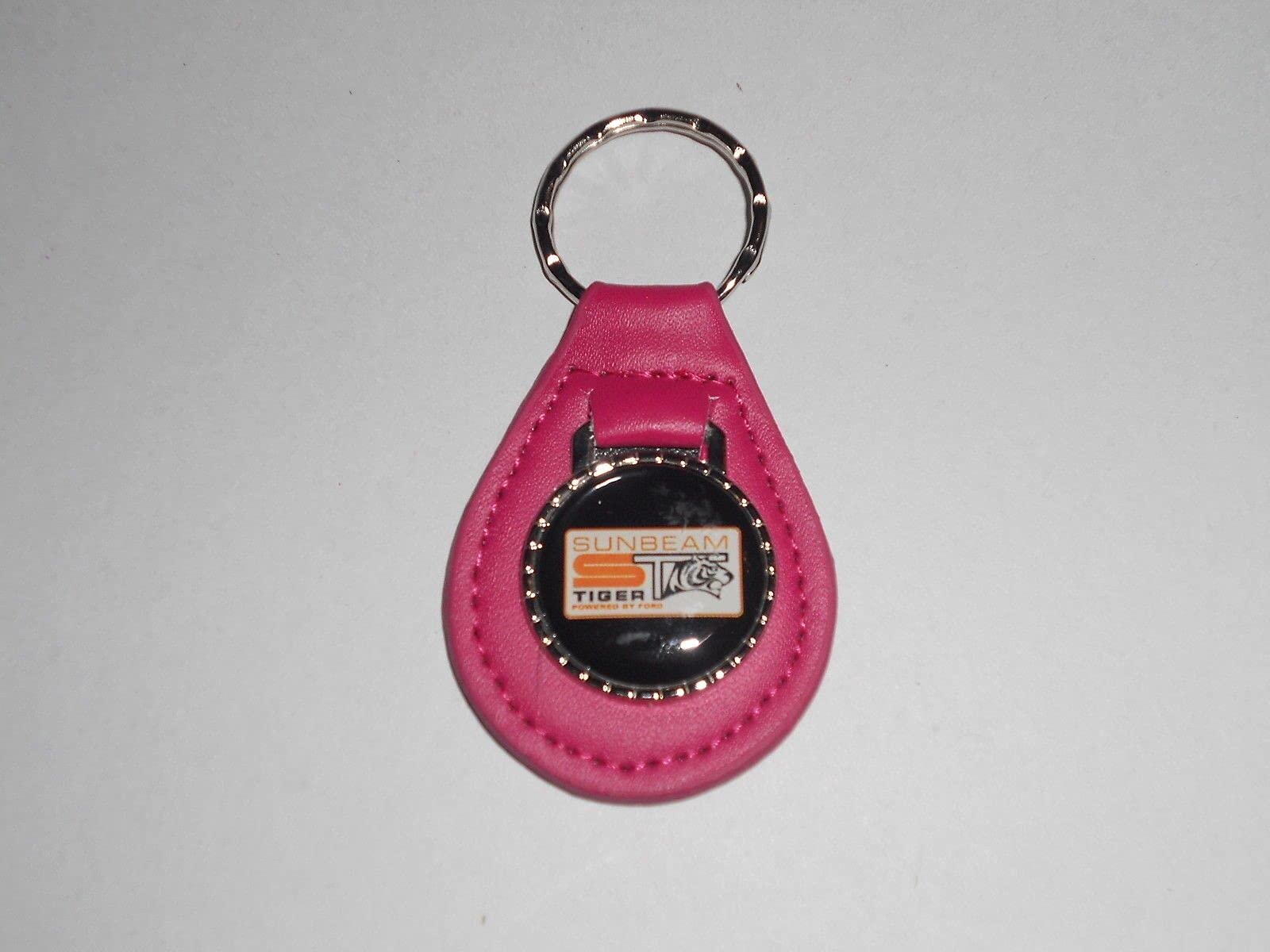 1960's SUNBEAM TIGER VINTAGE LOGO LEATHER KEYCHAIN - MAGENTA