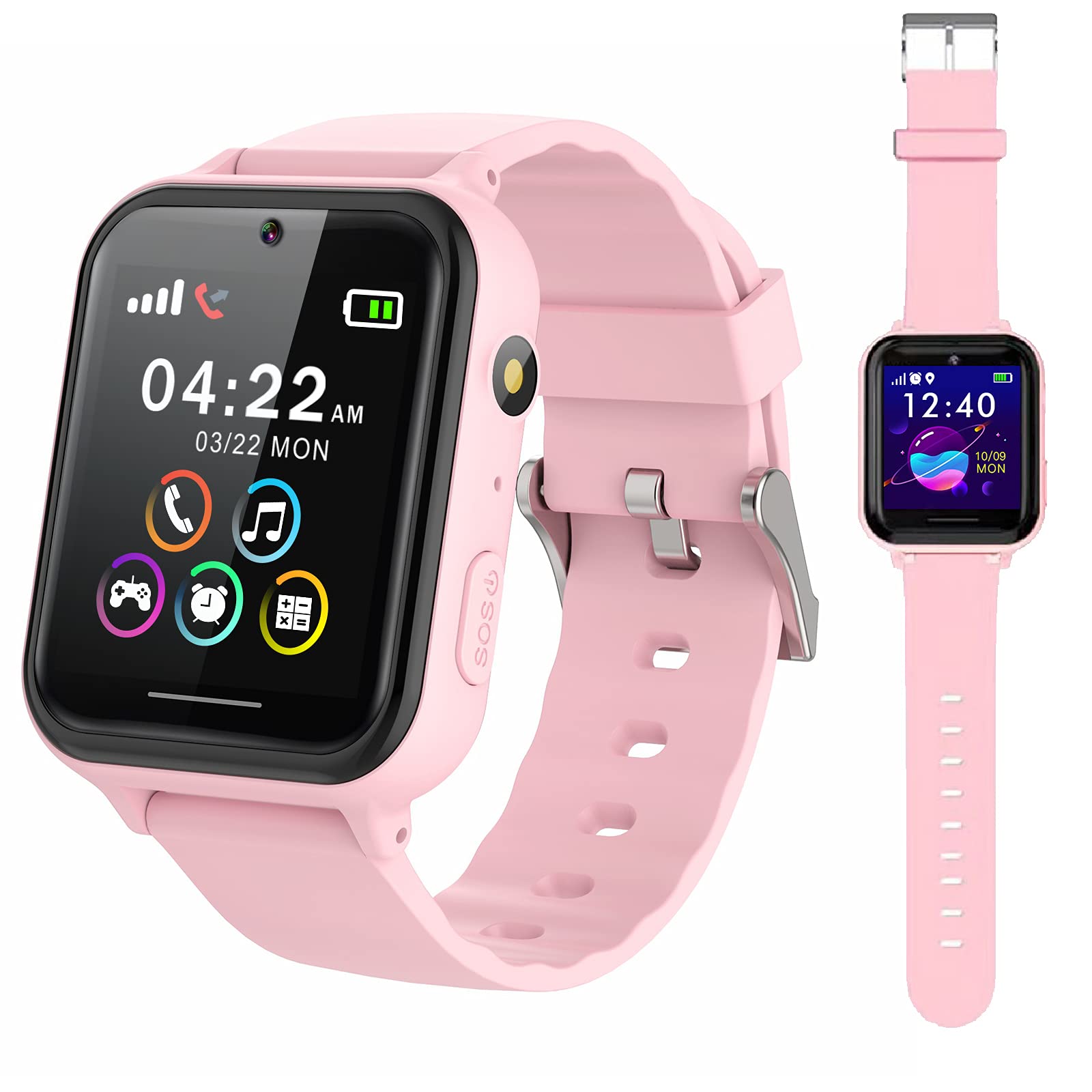 PTHTECHUS Smart Watch for Kids - Boys Girls Smartwatch with 2 Way Phone Need 2G SIM to Call SOS Games Music MP3 Player HD Selfie Camera Calculator Alarm Timer 12/24 Hours for 4-13 Years Old Students