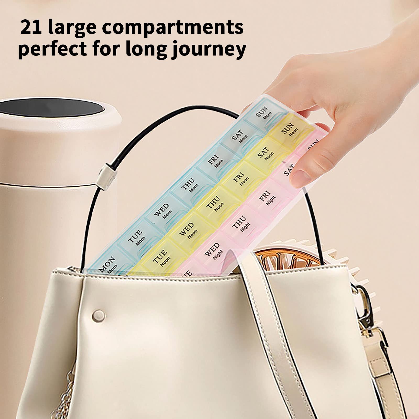 21 Daily compartments Pill Organizer :Weekly Pill Organizer 3 Times a Day, Portable Medicine Organizer ,Large 7 Day Pill Box .Pill Containers for Vitamins, Supplements and Medication.