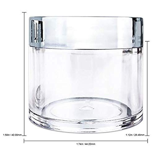Beauticom 12 Piece 1 oz. USA Acrylic Round Clear Jars with Flat Top Lids for Creams, Lotion, Make Up, Cosmetics, Samples, Herbs, Ointment (12 Pieces Jars + Lids, Silver)
