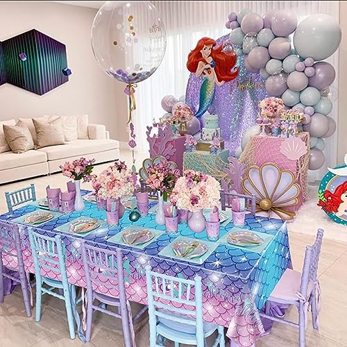 4 Pcs Mermaid Tablecloths, Rectangular Mermaid Table Covers, Disposable Mermaid Table Cloths for Parties Under the Sea Baby Shower Mermaid Birthday Decorations Mermaid Party Supplies, 51x86 Inch