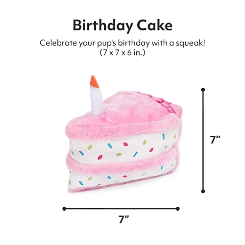 Birthday Cake Plush Toy with Squeaker for Dogs by Zippy Paws (Pink)