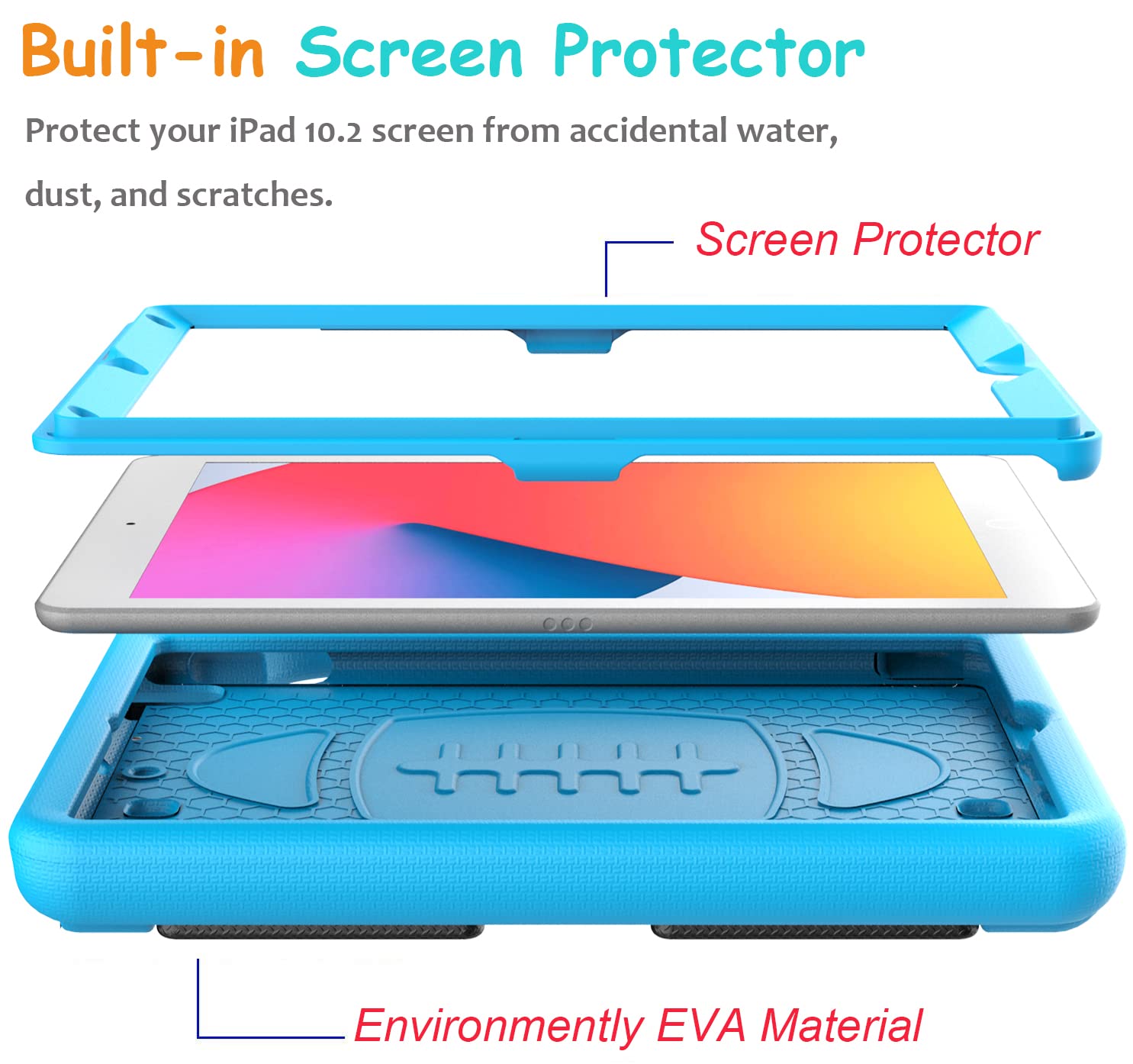 eTopxizu Kids Case with Built-in Screen Protector for New iPad 10.2 Inch 2021/2020/2019 (9th/8th/7th Gen), Shockproof Handle Stand Case for 2021/2020/2019 iPad 10.2, iPad Air 3 10.5 2019, Blue