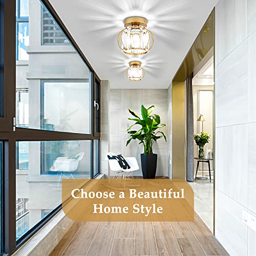 2-Pack Semi Flush Mount Ceiling Light Fixtures Small Crystal Farmhouse Black Metal Cage Indoor Industrial Ceiling Lights for Living Room Hallway Bathroom Entryway Kitchen