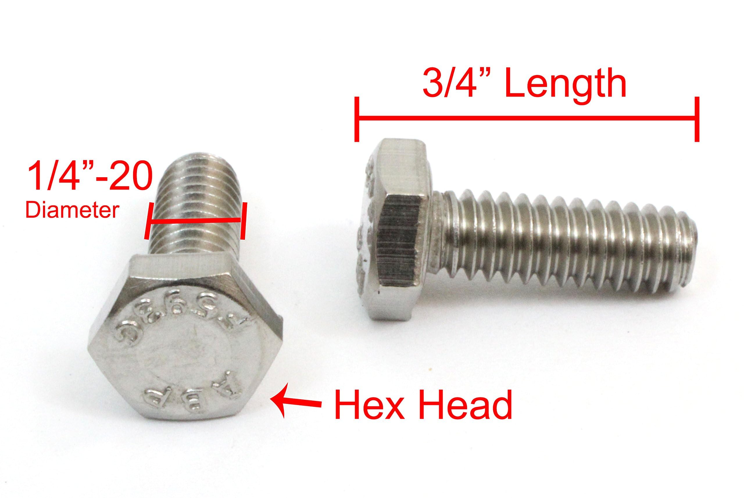 Bolt Dropper 1/4" x 3/4" Stainless Steel Hex Bolts, (100pcs), 18-8 (304) S/S, by Bolt Dropper.