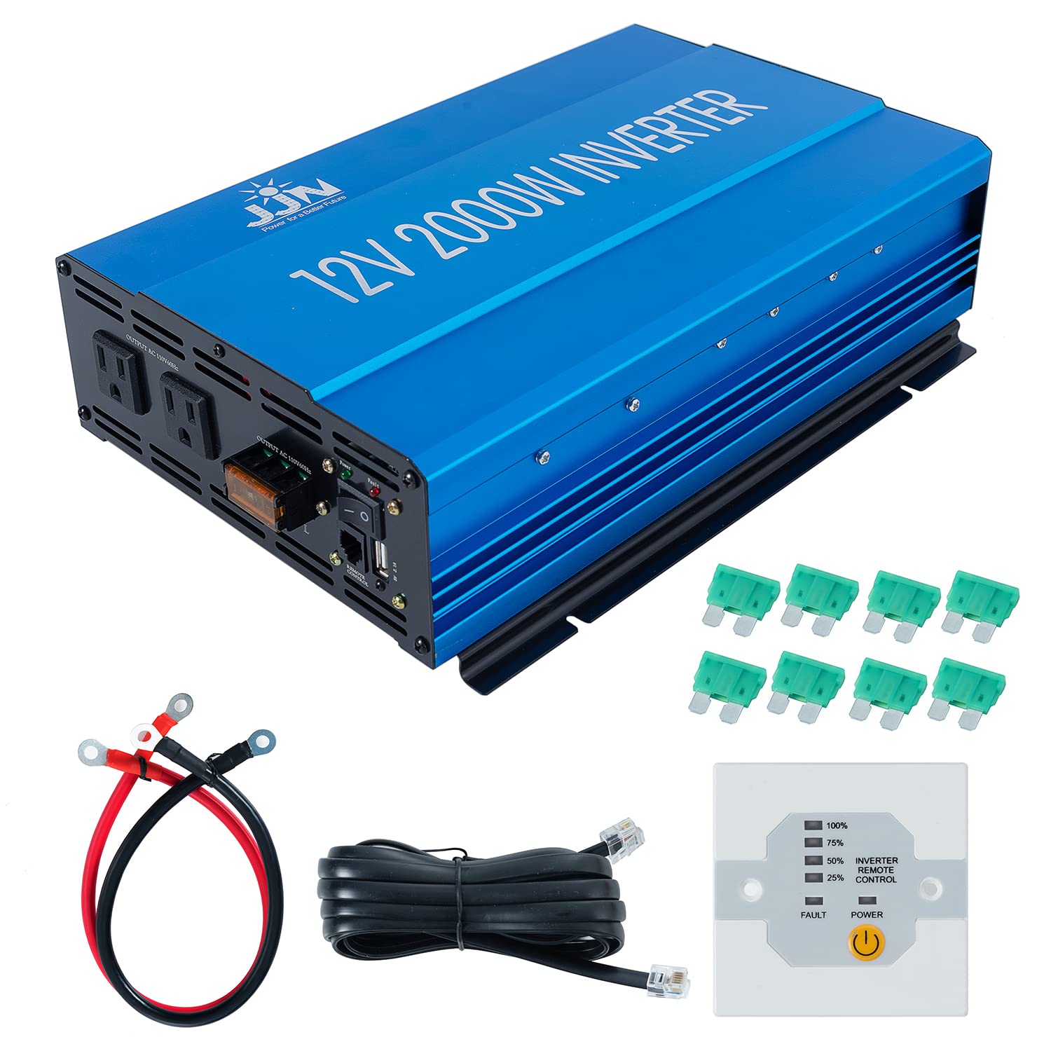 2000 Watt Power Inverter Modified Sine Wave Inverter 12V DC to 110V AC Converter for Home, RV, Truck, Off-Grid Solar Power Inverter with Built-in 5V/2.1A USB Port, AC Hardwire Port, Remote Controller