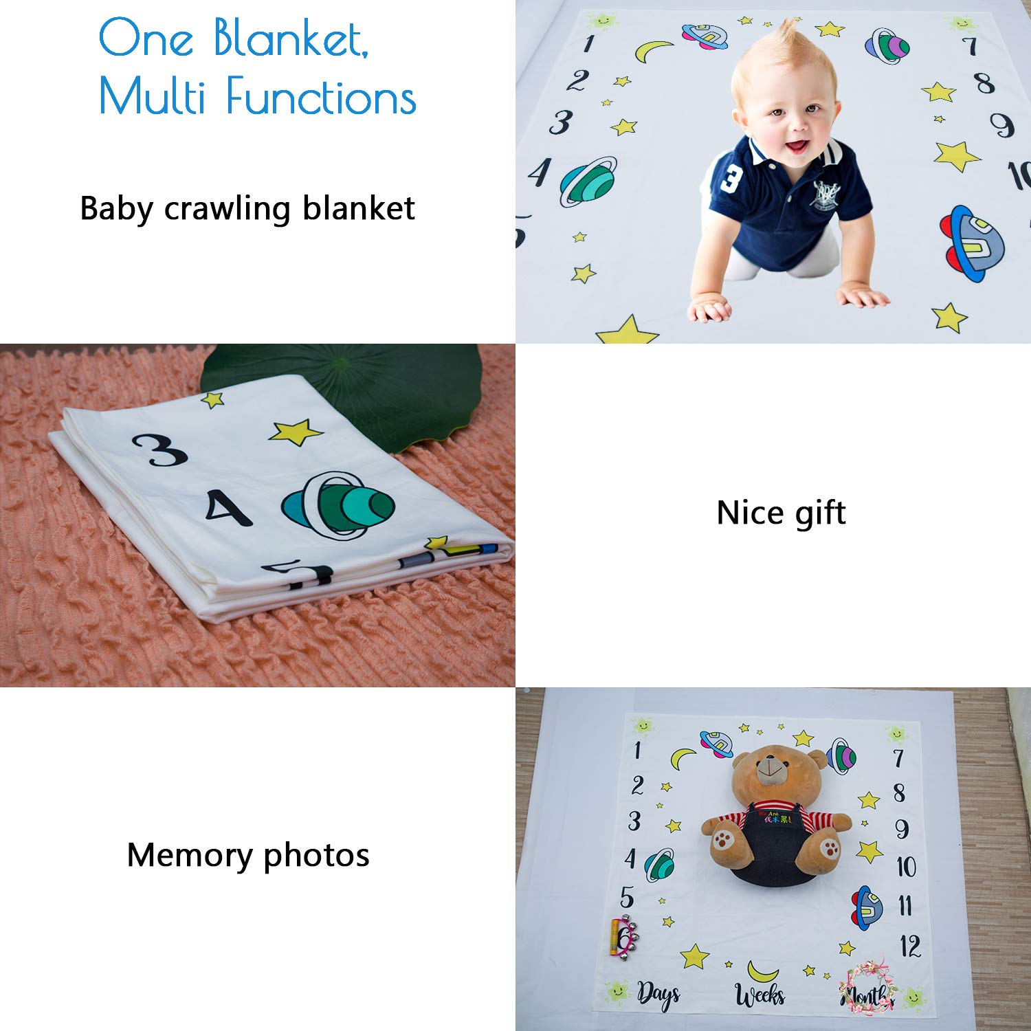 EARVO Baby Boy a Little Star Blanket, 40x40 inches Milestone Blanket Soccer Green Grass Photography Props Soft Fabric Blanket with Frame for Growing Babies EADS466
