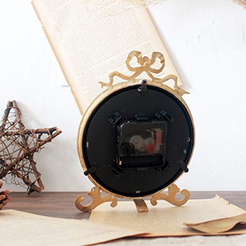 Funly mee Vintage Pewter Table Clock with Antique Golden Bow(Plexiglass Shell)