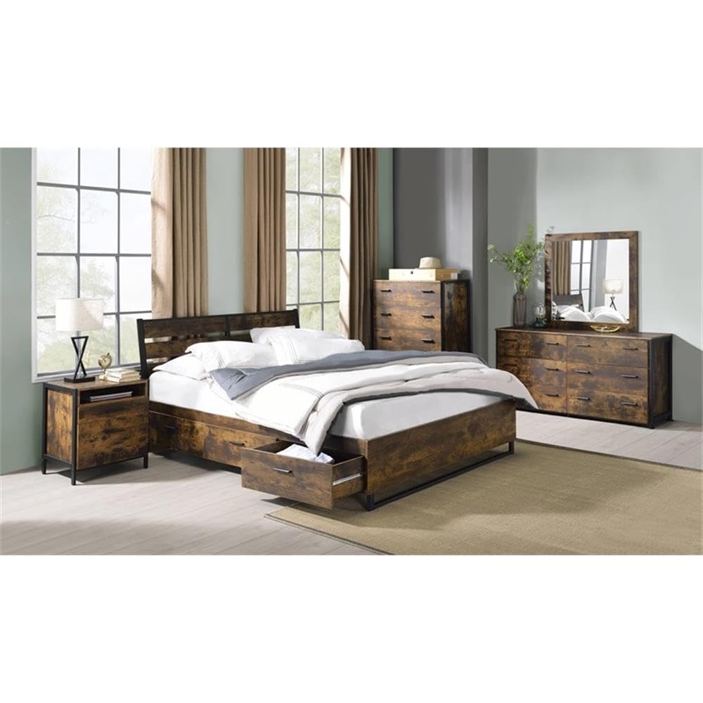 Acme Juvanth Wooden Nightstand with 2-Drawer in Rustic Oak and Black