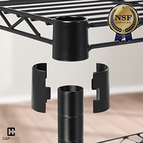 CAPHAUS NSF Adjustable 5 Tier Wire Shelving Unit w/Basket & Liner, Metal Storage Rack Corner Shelves, Storage Rack for Kitchen, Bathroom, Laundry Closet, Metal Wire Shelving w/Basket Shelves Black