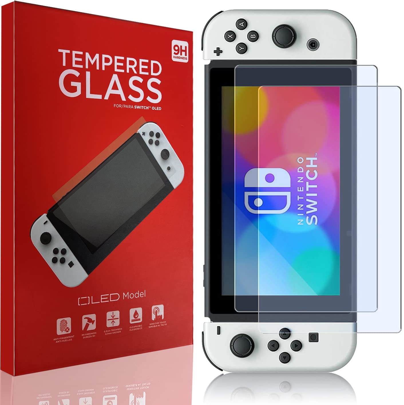 2Pcs Tempered Glass Screen Protector Compatible with Switch OLED Model, High Definition, Scratch, Crack Resistant, Anti-Fingerprint, Bubble Free