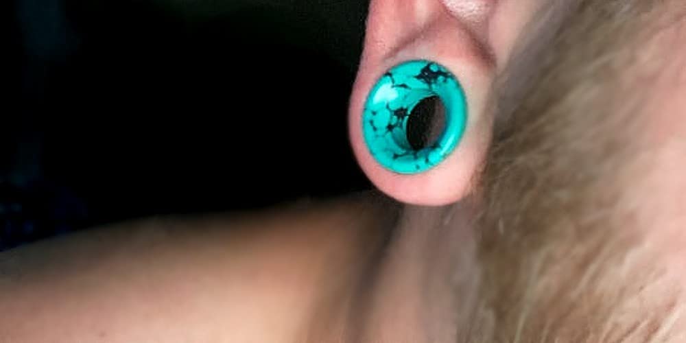 4pcs White and Teal Howlite Combo Ear Tunnels Ear Gauges Solids and Hollow 4 Pairs (12mm- 1/2 inch)