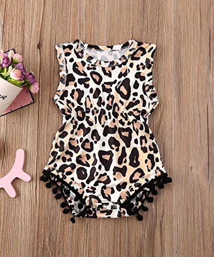 Newborn Kids Baby Girls Clothes Floral Jumpsuit Romper Playsuit Backless Ruffle Headband Sunsuit Outfits (Leopard, 6-12 Months)