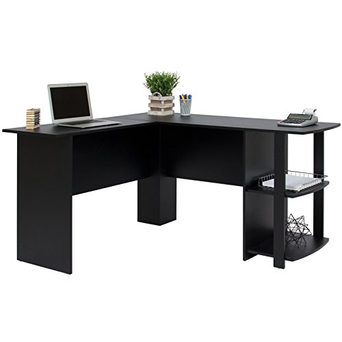 Best Choice Products L-Shaped Corner Computer Desk Study Workstation Furniture for Home, Office w/ 2 Open Storage Bookshelves - Black