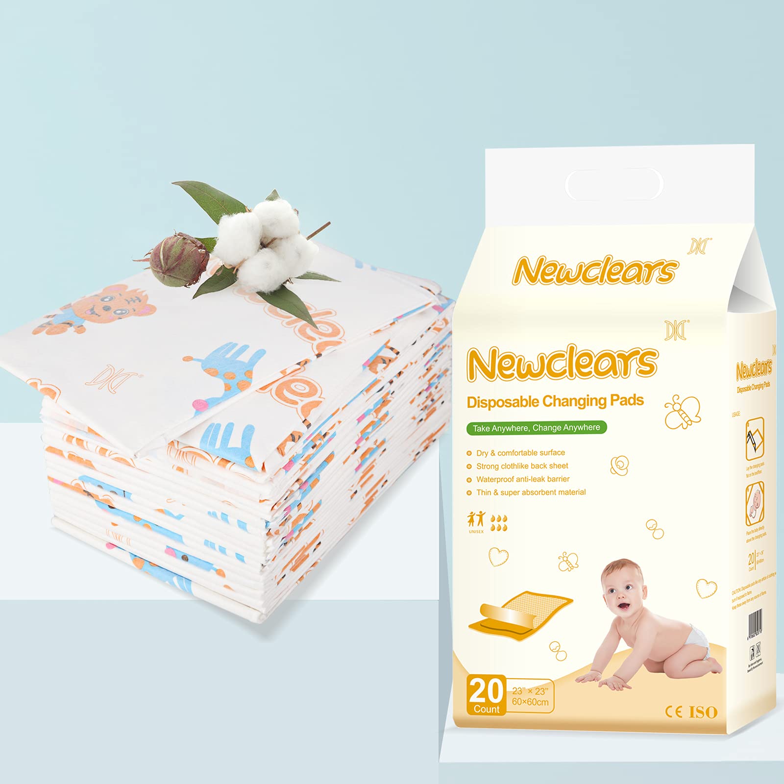 Newclears Baby Disposable Underpads Breathable Incontinence Diaper Changing Pads, 20 Count/Pack (23''x23'' - 6pack(120 Count))