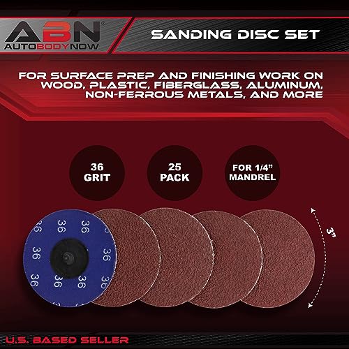 ABN Aluminum Oxide Sanding Discs 25-Pack, 3in, 36 Grit - Metal Sanding Wheels for Surface Prep and Finishing Work