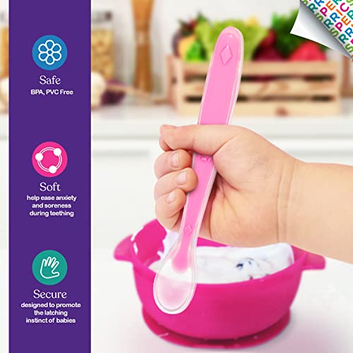 Best First Stage Baby Infant Spoons, 5-Pack, Soft Silicone Baby Spoons Training Spoon Gift Set For Infant