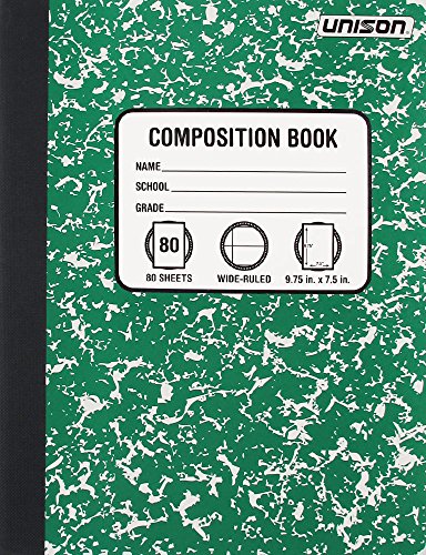 Bundle of 5 Wide Ruled Marbled Composition Notebooks; 1 of Each Color ;Red, Blue, Green, Yellow and Black