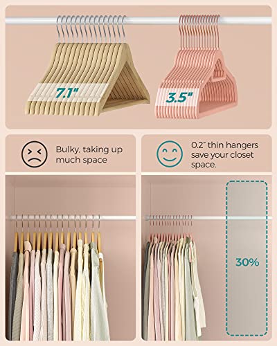 SONGMICS 50 Velvet Coat Hangers Bundle with 24 Pants Hangers, Rose Gold Hooks, Space-Saving Closet Organizers for Pants, Skirts, Dresses, Jackets, Light Pink UCRF21PK50 and UCRF14PK24