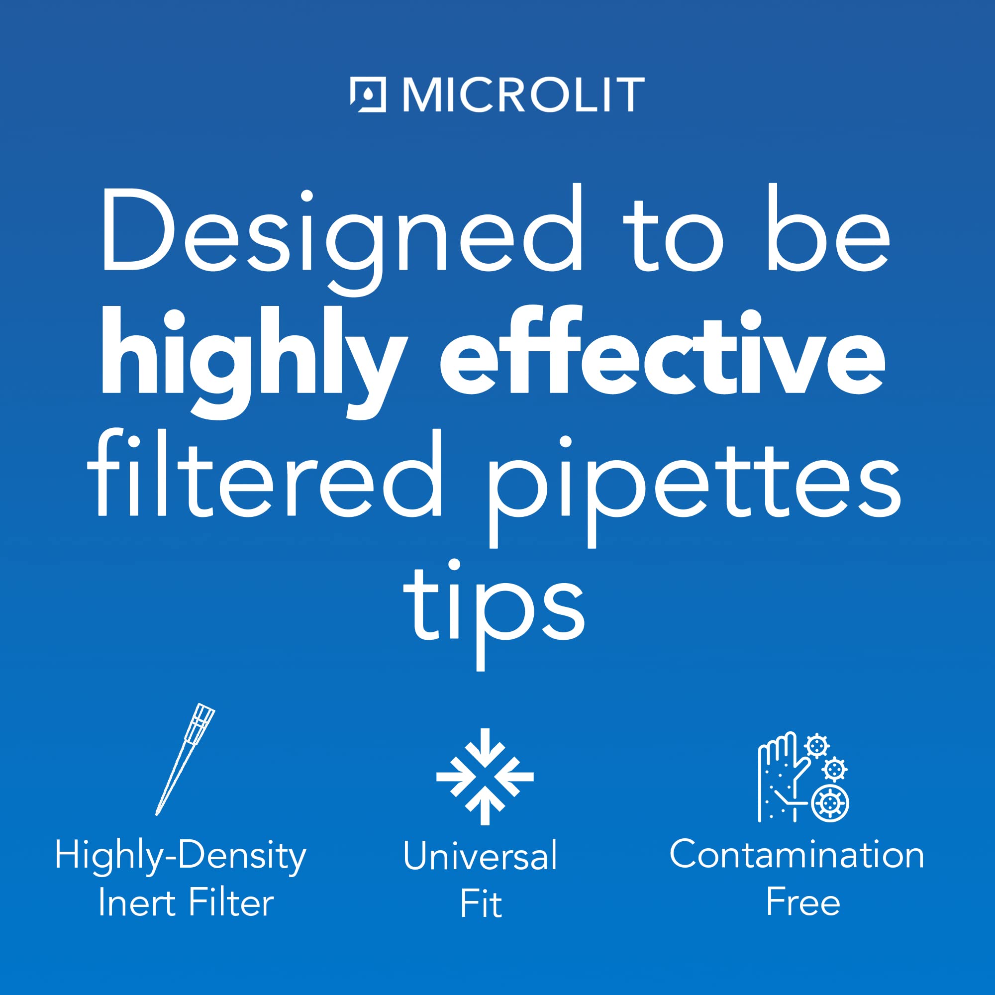 MICROLIT - Filtered Micropipette Pipette Tips, Low-Retention and Clean-Release Hydrophobic Transfer Pipette Tips, Universal Fit 1000 ul Pipette Tips, 480-Count Plastic Pipette Tips, 1 Pack of 5 Racks
