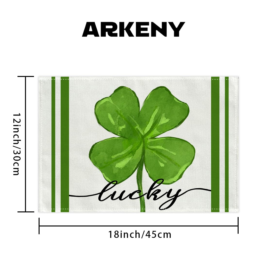 ARKENY St Patricks Day Placemats 12x18 Inches Set of 4, Green Shamrock Spring Seasonal Farmhouse Burlap Indoor Kitchen Dining Table Mats Decorations for Home Party AP032-18