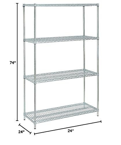 Economy Wire Shelving Starter Unit, 4 Tier, Zinc Chromate, 24"W, x 48"L, x 74"H