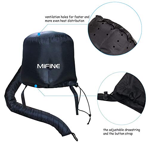 Bonnet Hood Hair Dryer Attachment - Adjustable Extra Large Bonnet Hair Dryer for Hand Held Hair Dryer with Stretchable Grip and Extended Hose Length (Black)