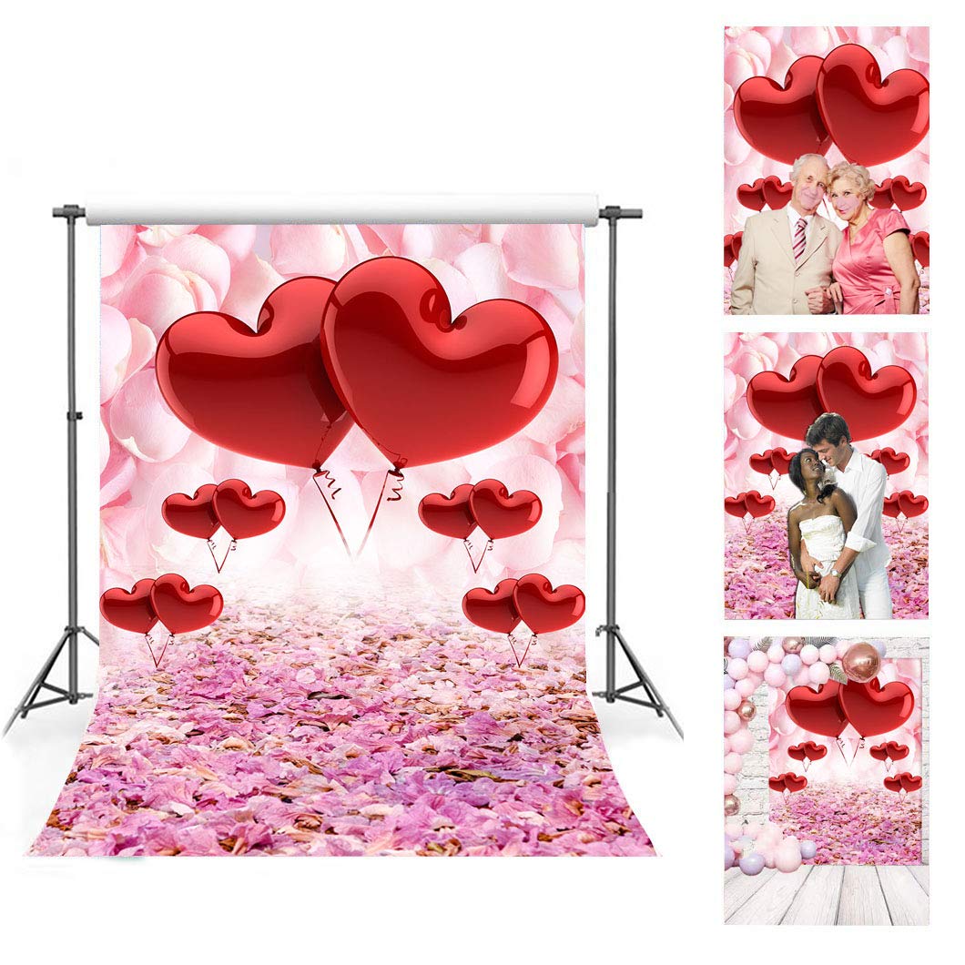 Valentine's Day Love Heart Photography Backdrops 5x7ft Pink Rose Flowers Wedding Photo Background for Pictures Newborn Bridal Shower Birthday Party Banner Decor Mother's Day Photo Studio Props