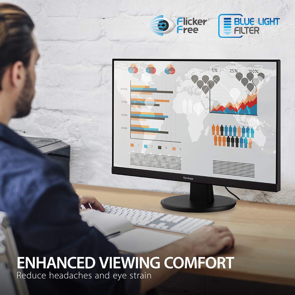 ViewSonic VA2447-MH 24 Inch Full HD 1080p Monitor with 100Hz, FreeSync, Eye Care, HDMI, VGA (Renewed)