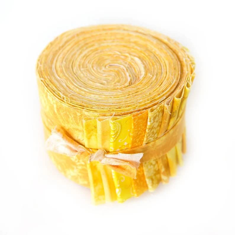 20 Strips, It's All Yellow Cute Jelly Roll 2.5 inch pre-Cut 100% Cotton Fabric Quilting Strips