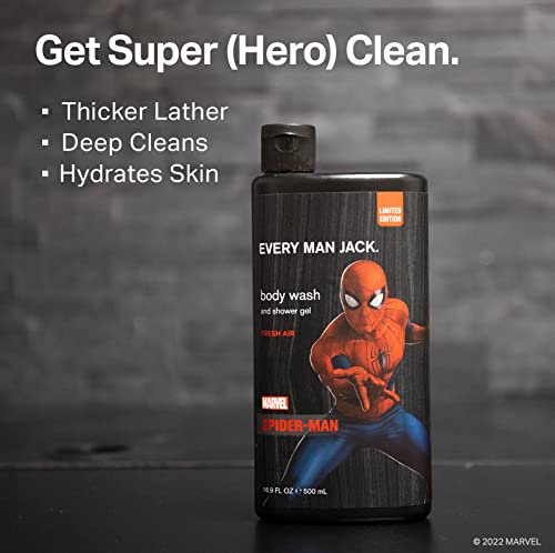 Every Man Jack Body Wash - Marvel Spider Man | 16.9-ounce Twin Pack - 2 Bottles Included | Naturally Derived, Parabens-free, Pthalate-free, Dye-free, and Certified Cruelty Free
