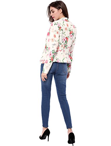 Allegra K Women's Open Front Notch Lapel Printed Business Casual Suit Blazer Jacket Medium White-Floral