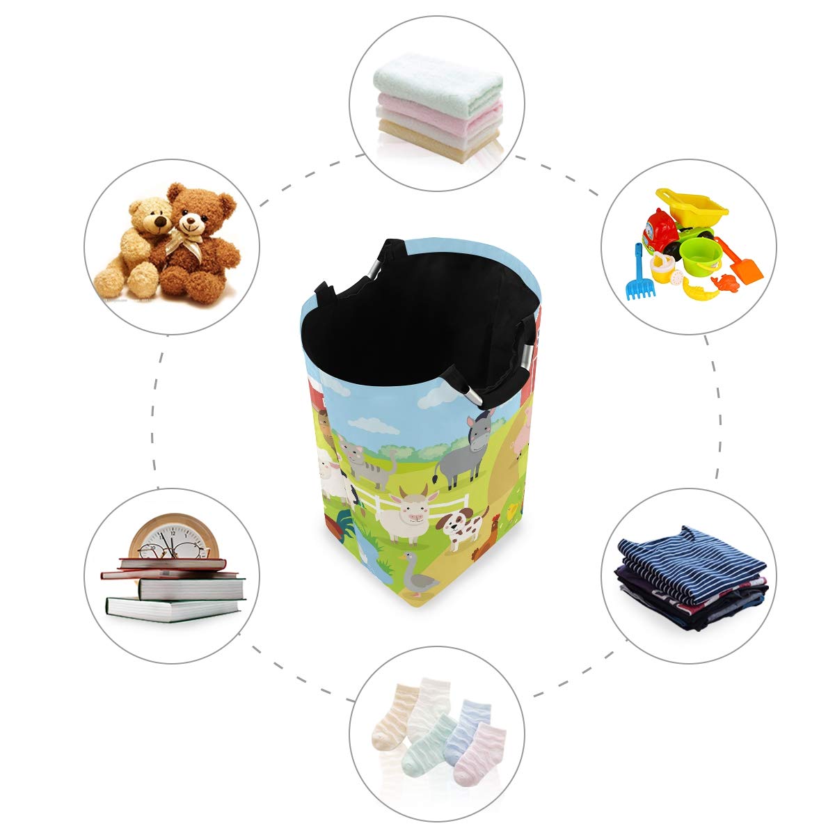senya Farm Animals Large Laundry Basket Shopping Bag, Collapsible Fabric Laundry Hamper, Foldable Clothes Bag, Folding Washing Bin (e5)