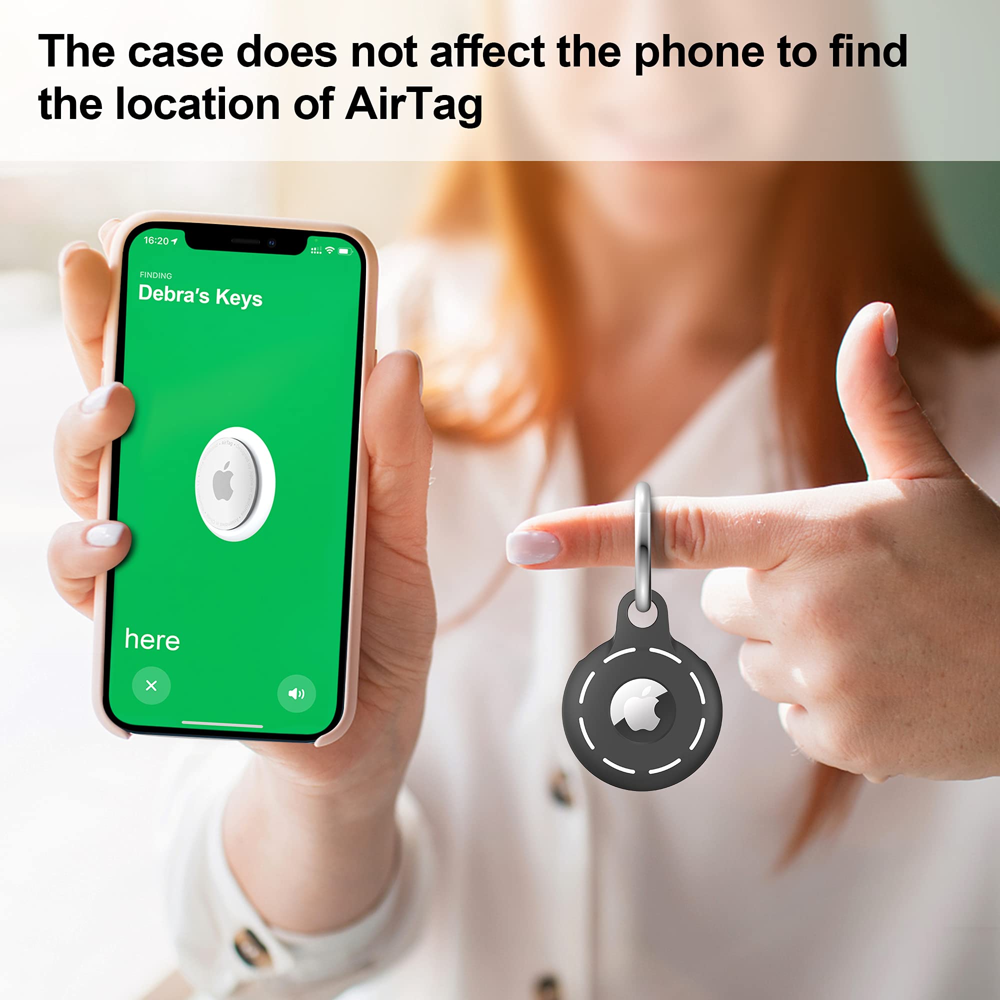 Migeec Silicone Protective Case for AirTag with Sound Holes and Keychain Hook Strap, Safety Anti-Lost Portable - Pack of 2 (Black)