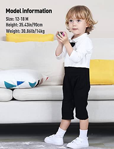 A&J DESIGN Baby Boys Gentleman Outfit Formal Suit Jumpsuit Tuxedo Romper Set 6-9 Months Black