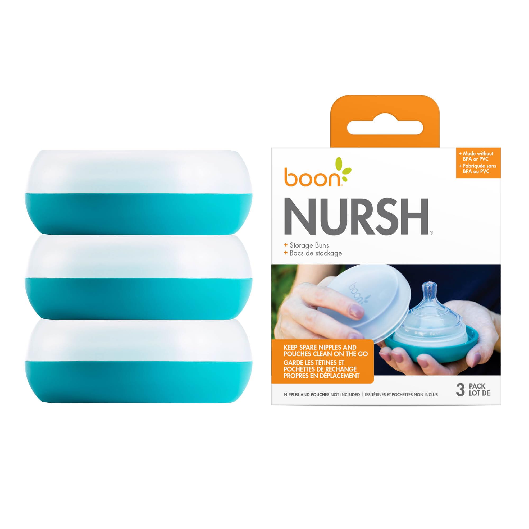 Boon Nursh Baby Bottle Storage Buns - Baby Bottle Holder for Nursh Baby Bottles - Travel Baby Bottle Holder - Blue and White - 3 Count